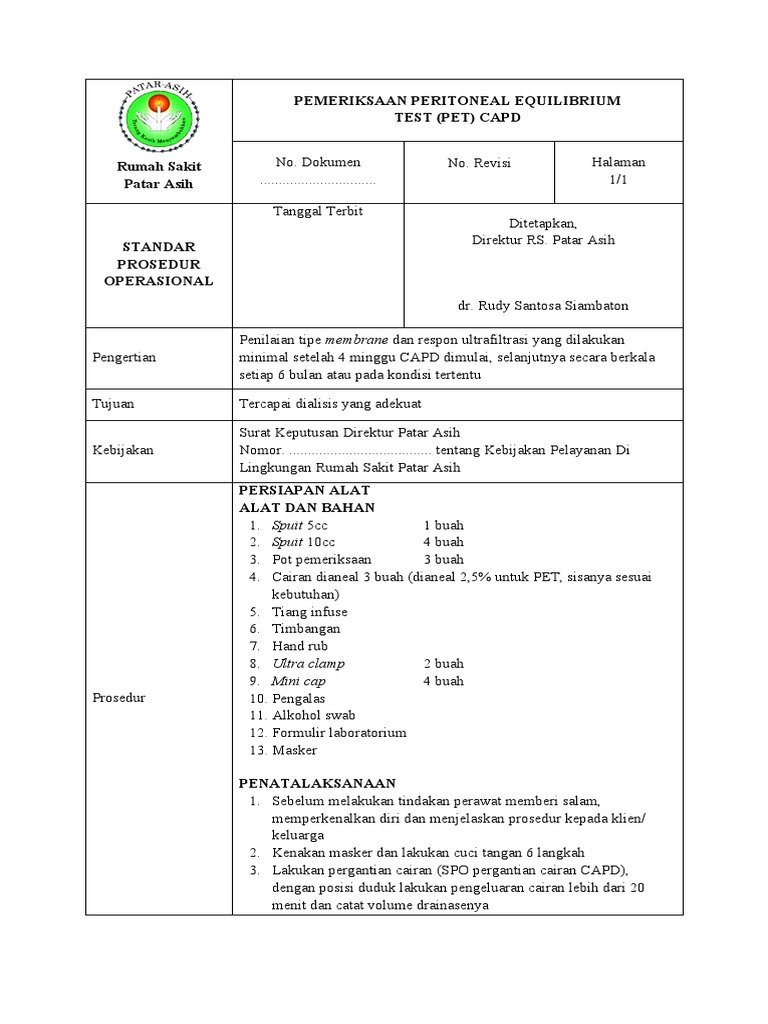 22.pemeriksaan Peritoneal Equilibrium Test (Pet) Capd 1 | PDF