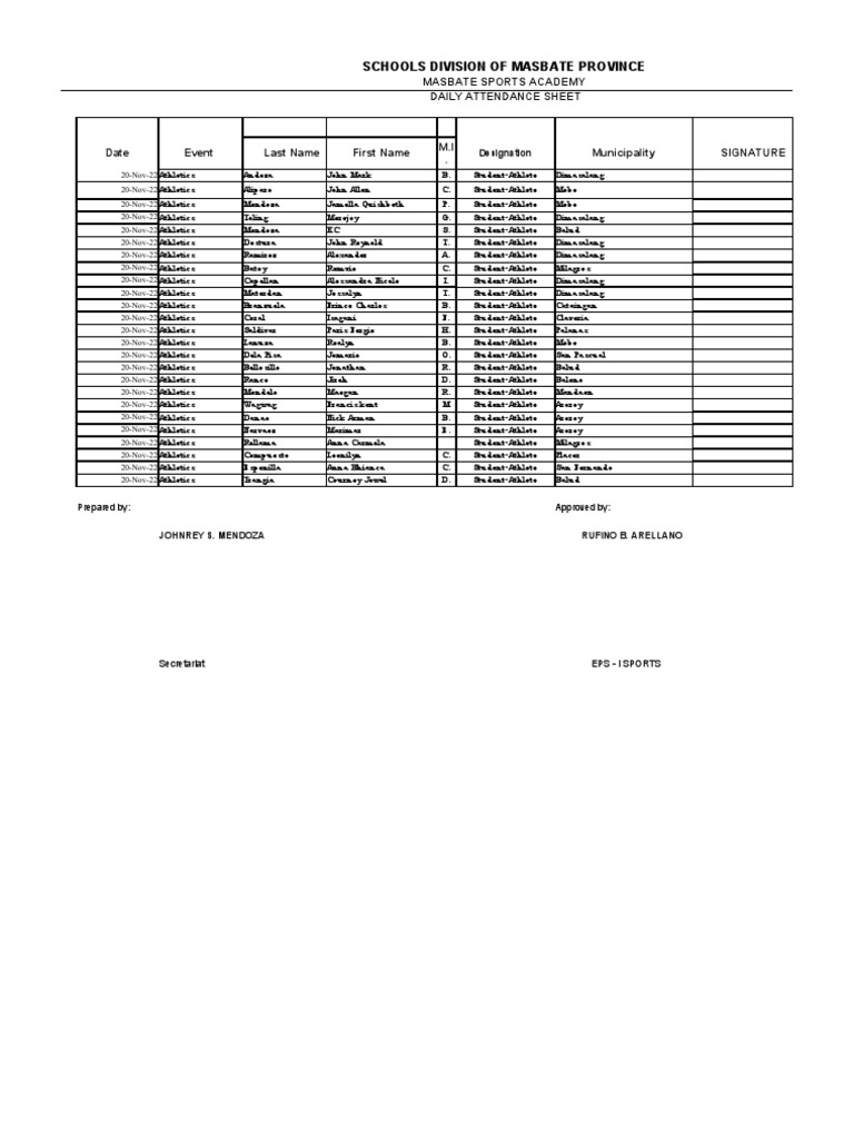 Attendance Sheet MSA Rasseae | PDF | Sports