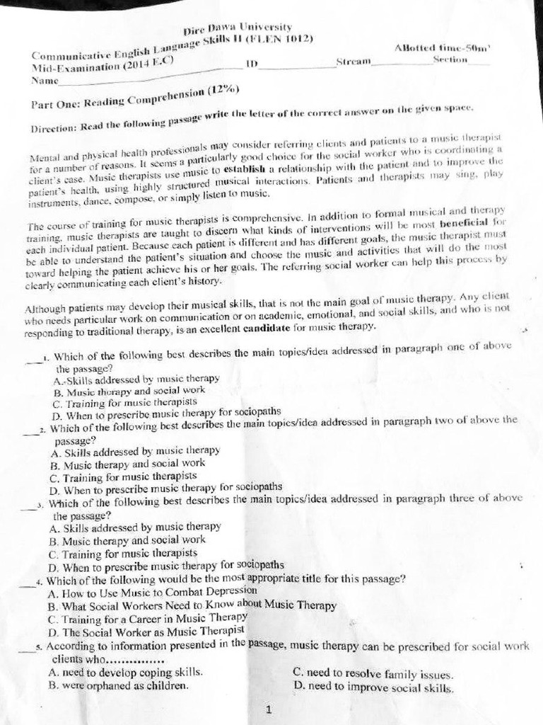 @aconcise English II Mid Exam Dire Dawa Univ 2014 EC | PDF @aconcise English II Mid Exam Dire Dawa Univ 2014 EC | PDF