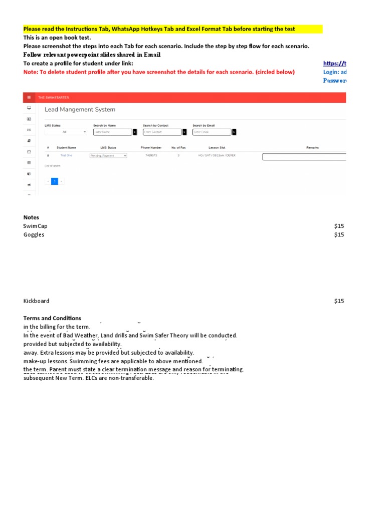 The Swim Starter Test 2022 | PDF | Swimming