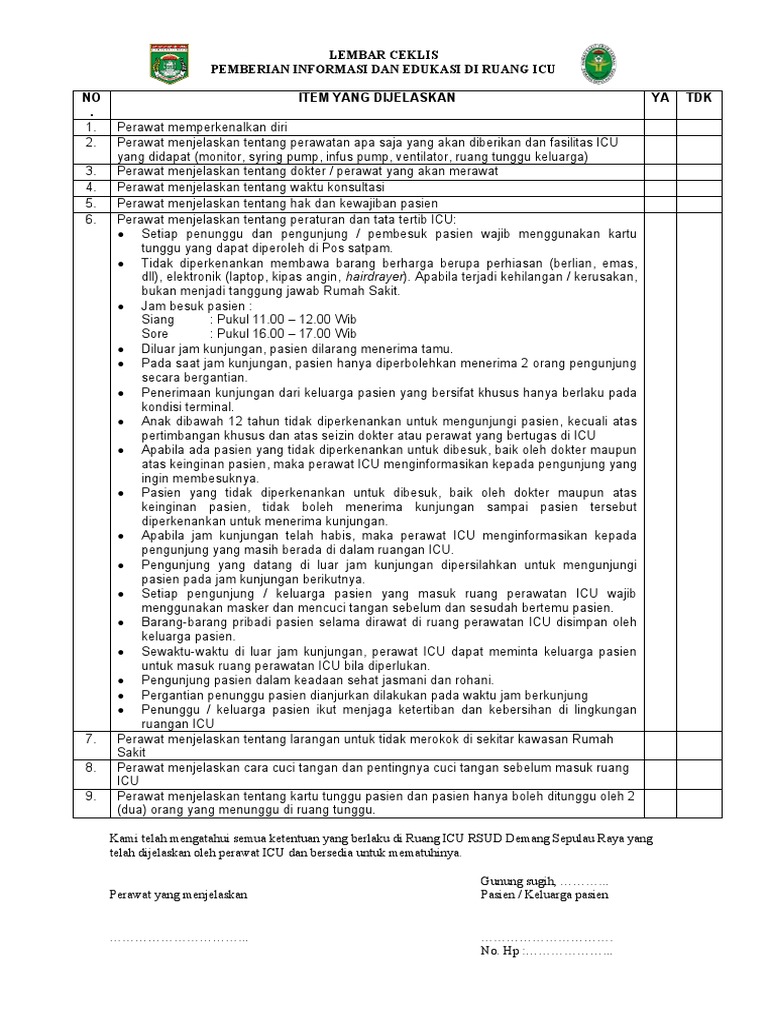 Lembar Ceklis Tata Tertib Icu | PDF