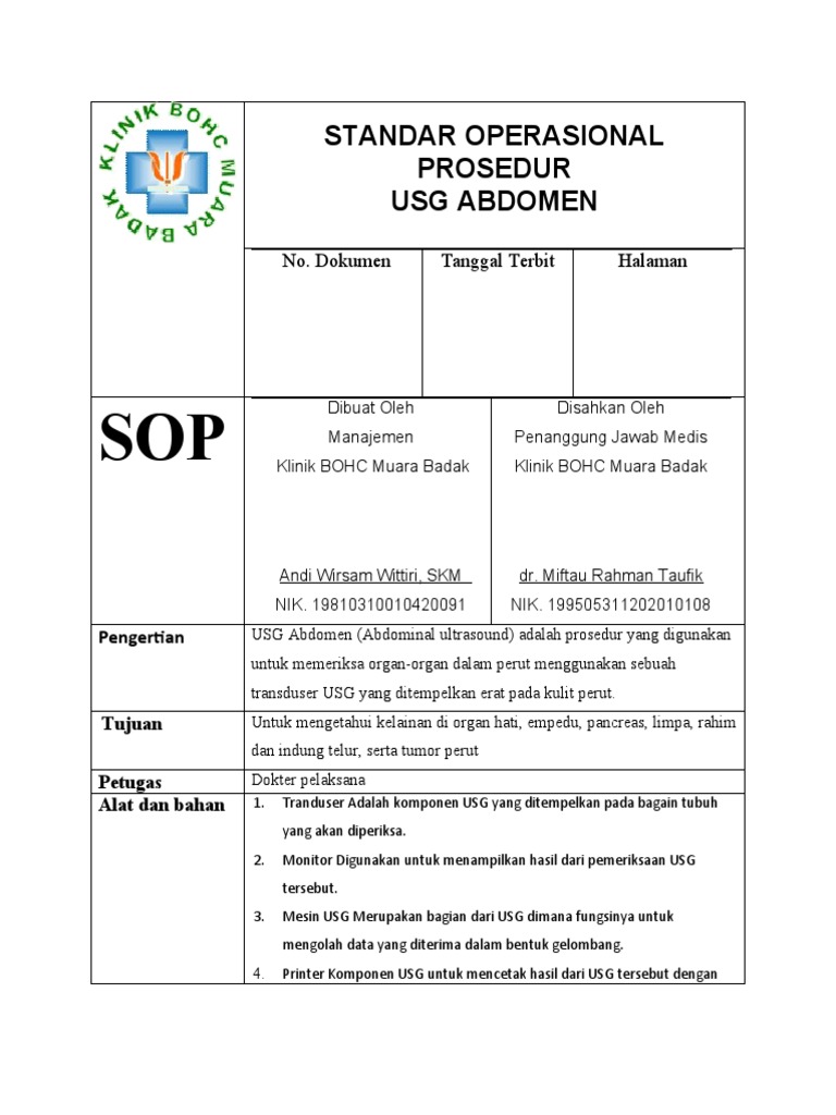 SOP Pemeriksaan USG Abdomen | PDF | Kesehatan Holistik | Sains & Matematika