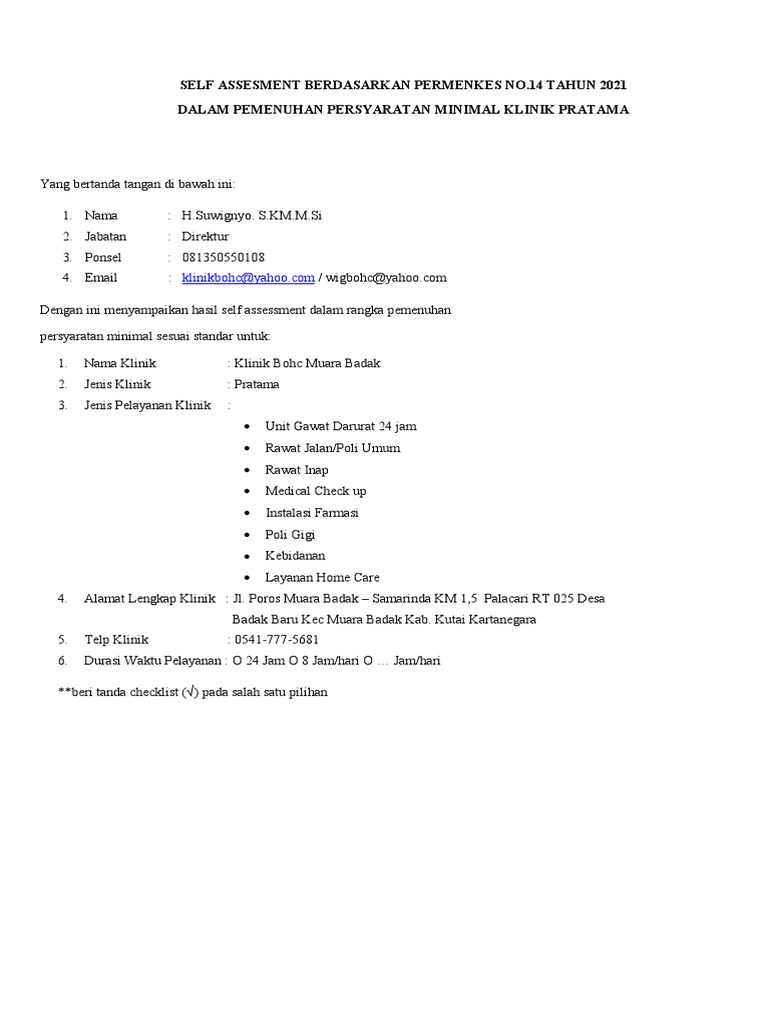 DOKUMEN SELF ASSESMENT PEMENUHAN PERSYARATAN MINIMAL Edit 1 | PDF