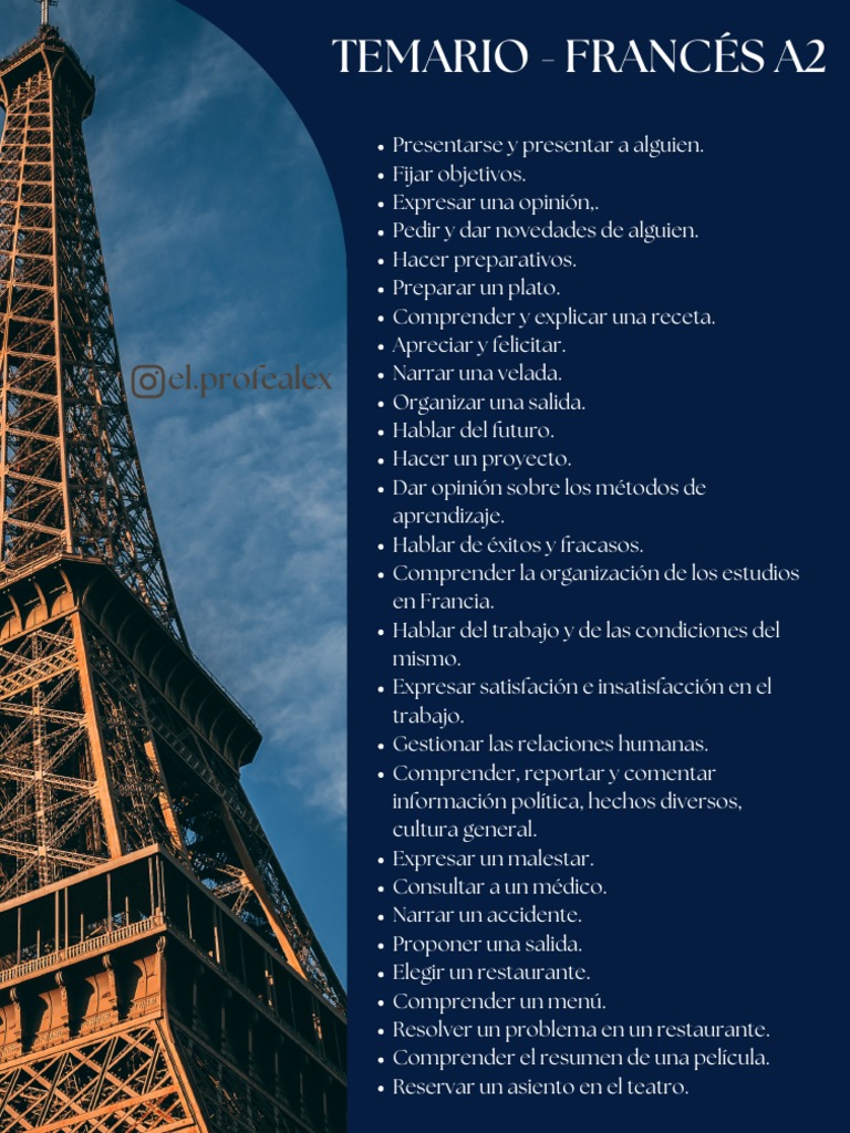 Temario Francés Nivel A2 | PDF | Verbo | Francia