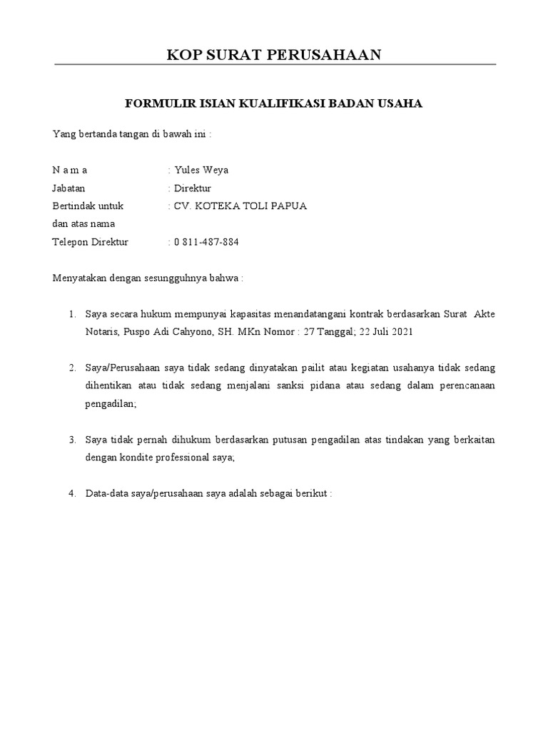 Data Isian Kualifikasi Pdf