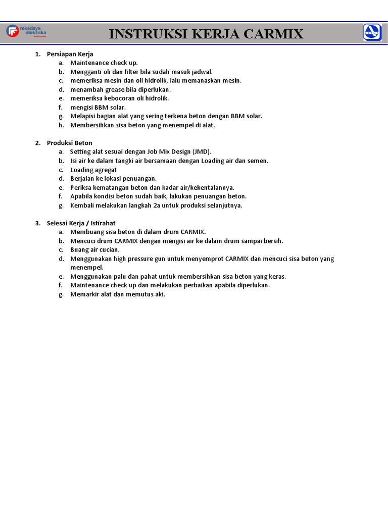 Prosedur Kerja Carmix | PDF