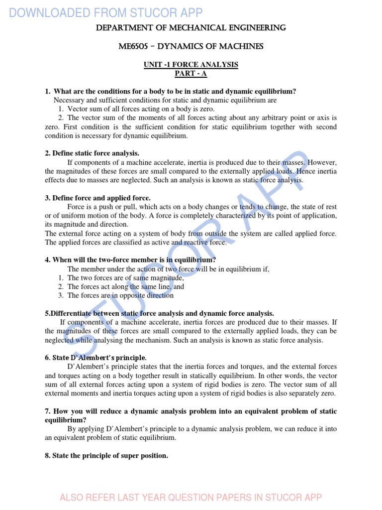 Also Refer Last Year Question Papers in Stucor App | PDF | Force | Mechanical Engineering