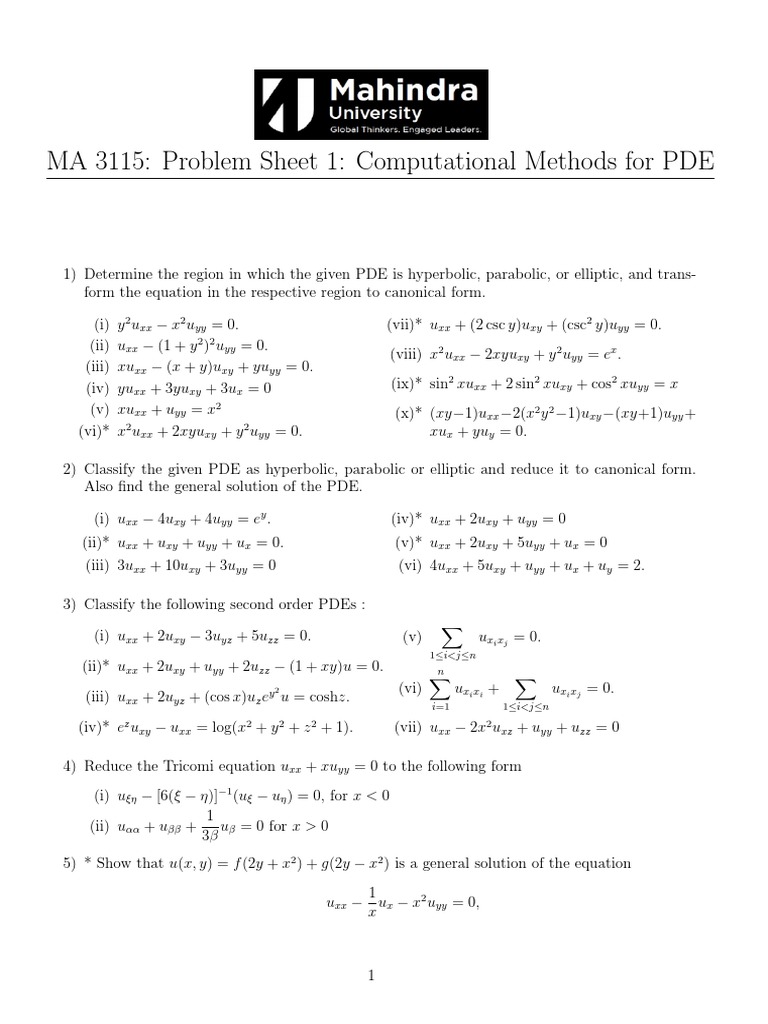 MA3115 Problem Sheet-1 | PDF | Partial Differential Equation | Multivariable Calculus