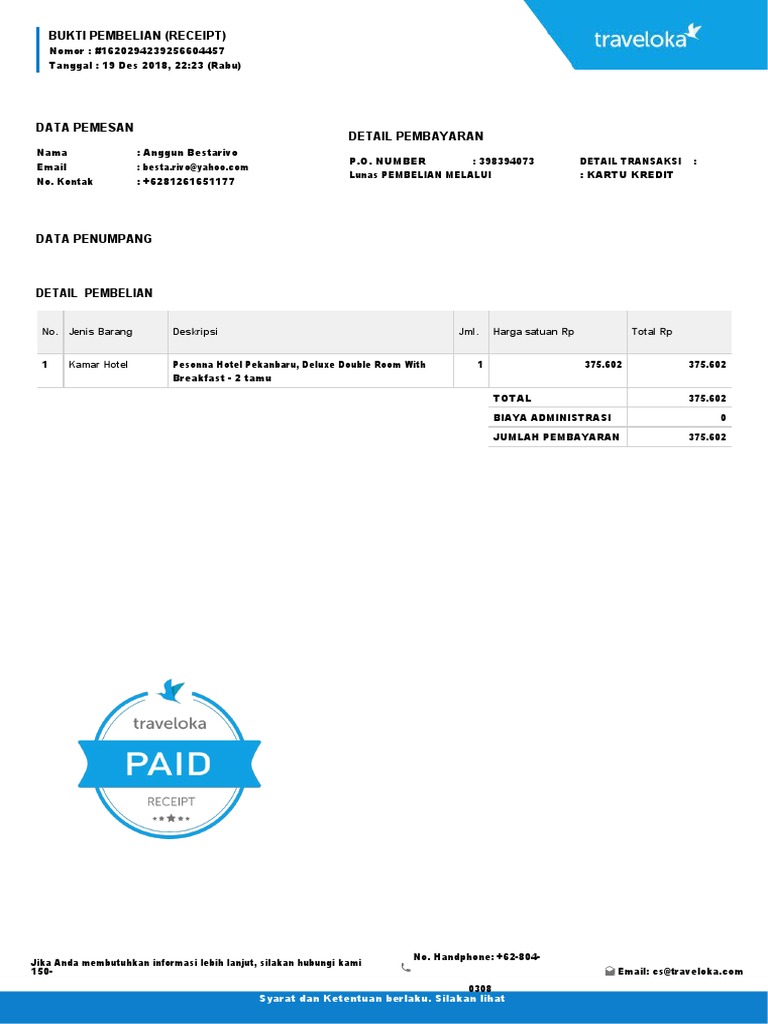 Nota Traveloka | PDF