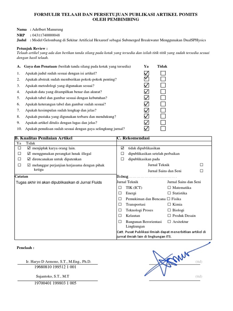 Form Telaah POMITS - Adelbert Manurung Signed | PDF