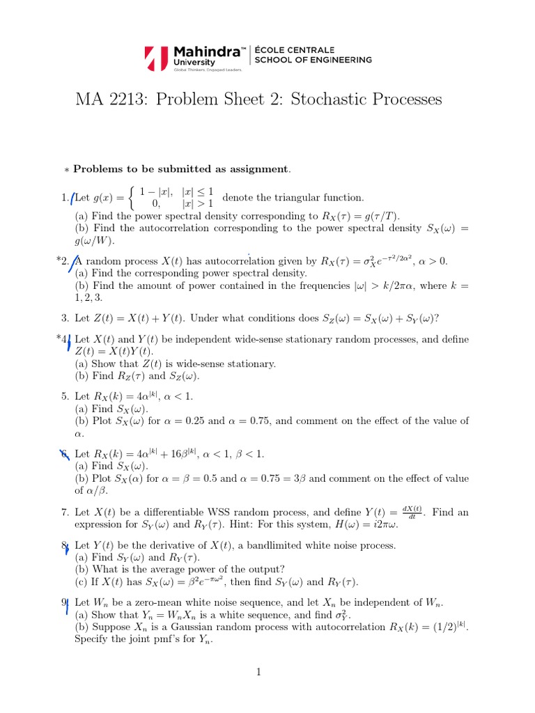 MA 2213 - Tutorial 2 | PDF | Autoregressive Model | Spectral Density