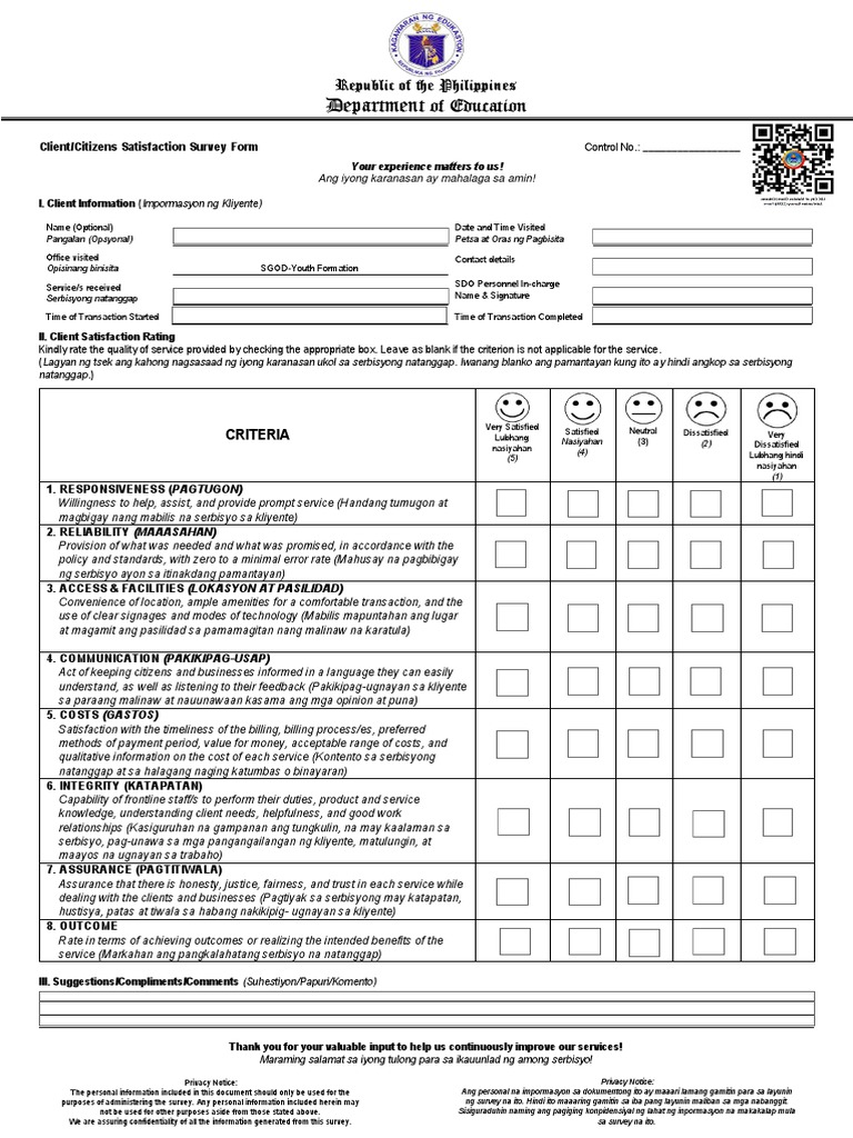 Client Satisfaction Survey Form | PDF | Business