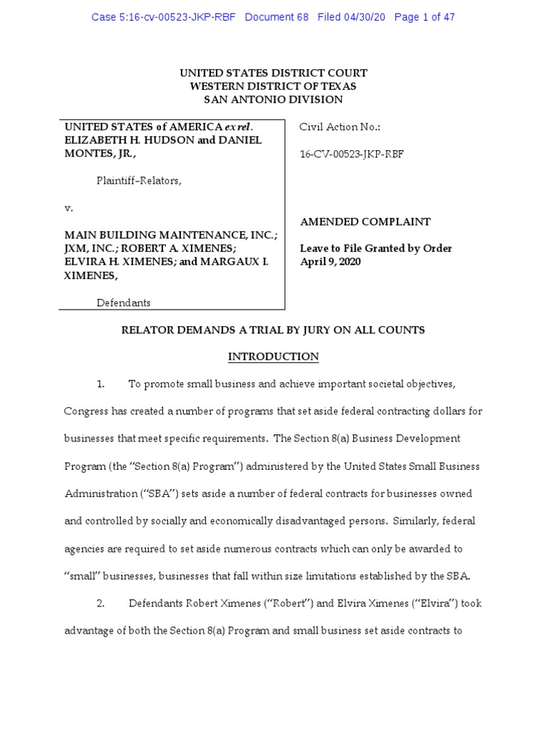 Amended FCA Complaint Against Main Building Maintenance, Inc., Etal ...