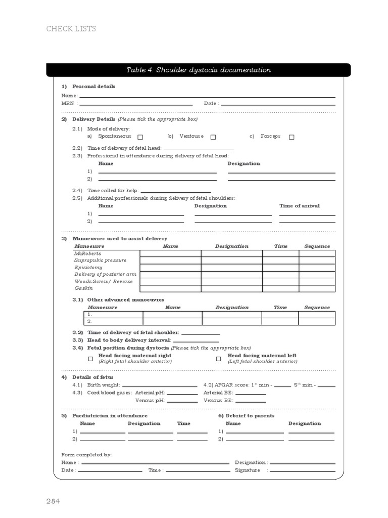 Shoulder Dystocia Safety Checklist | PDF | Childbirth | Fetus