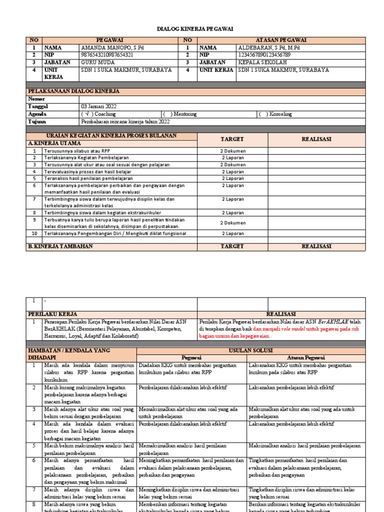Form Dialog Kinerja Guru SD | PDF