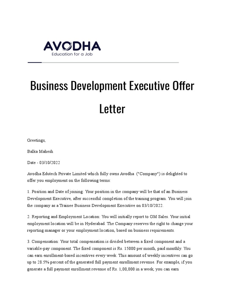 Ac Offer Letter New 2022 | PDF | Indemnity | Employment