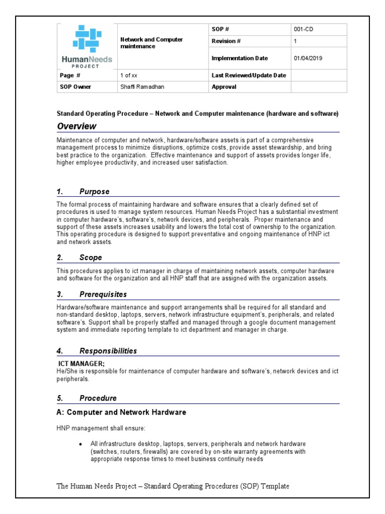 Ict Network and Comp Maintenance Sop | PDF | Computer Network | Computer Hardware