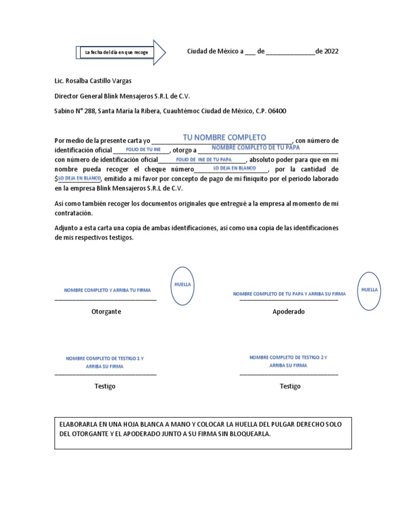 Carta Poder Poara Recoger Finiquito | PDF | Negocios