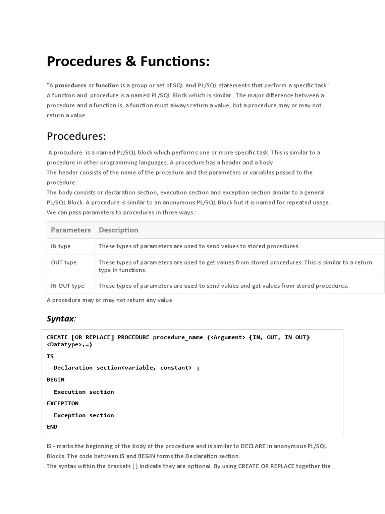 Procedures And Functions Pdf Plsql Subroutine