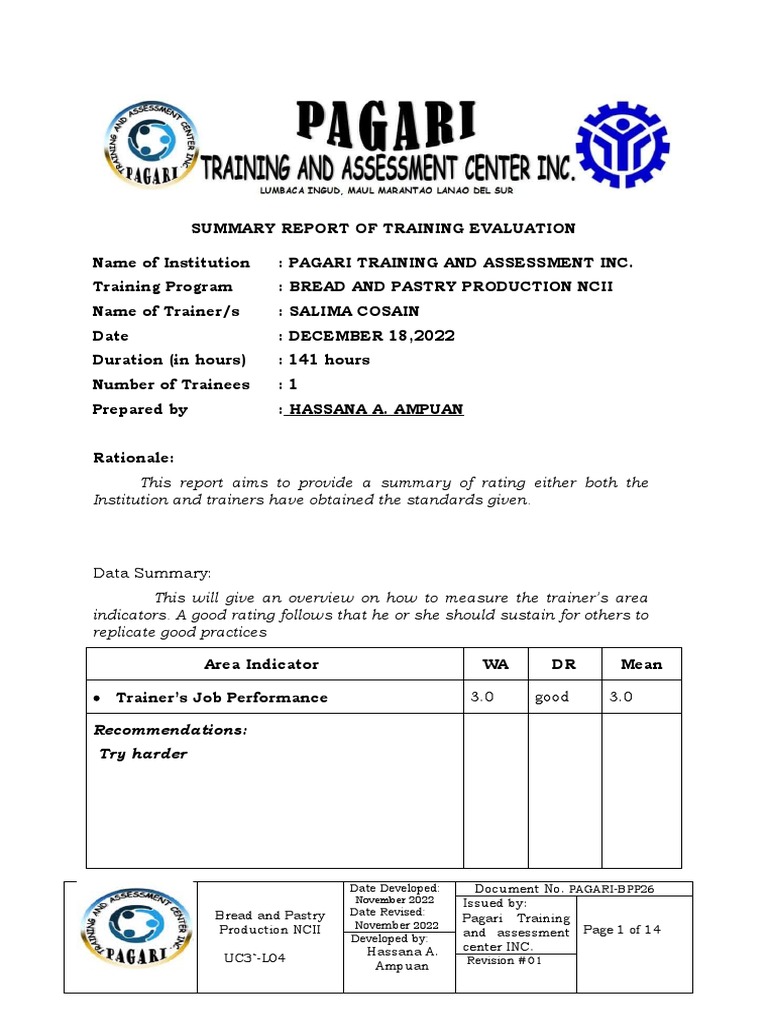 2 - SWBL-Summary Report of Training Evaluation | PDF
