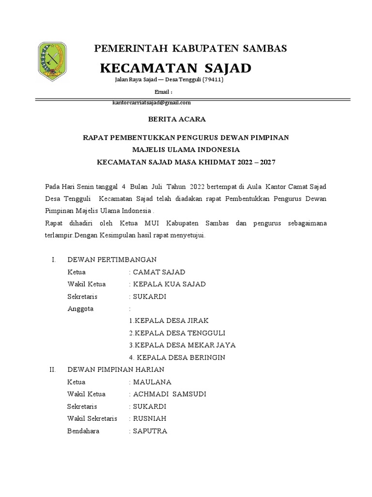Pembentukan Pengurus MUI Sajad 2022 | PDF
