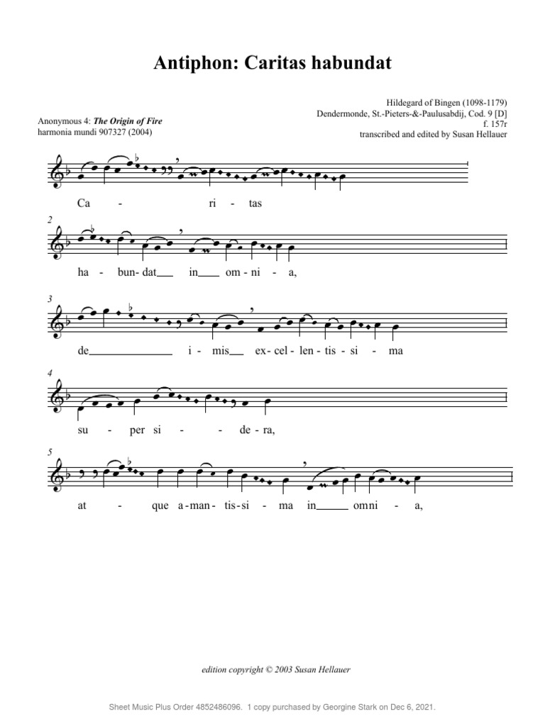 Antiphon - Caritas - Habundat - in - Omnia - Hildegard Von Bingen | PDF | Musicology | Musical ...