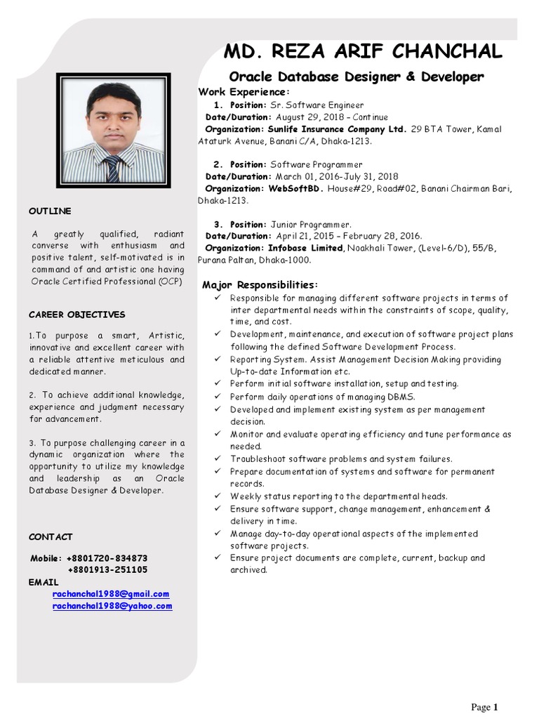 Resume of Md. Reza Arif Chanchal (New) | PDF | Databases | Microsoft ...