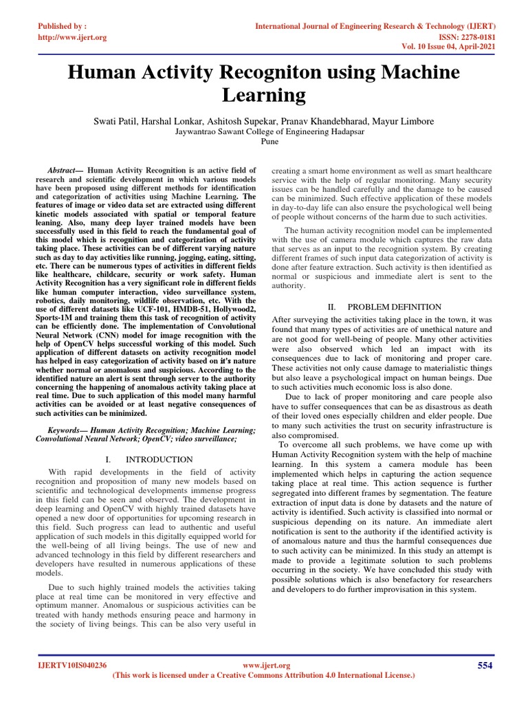 Machine Learning for Human Activity Recognition | PDF | Surveillance ...