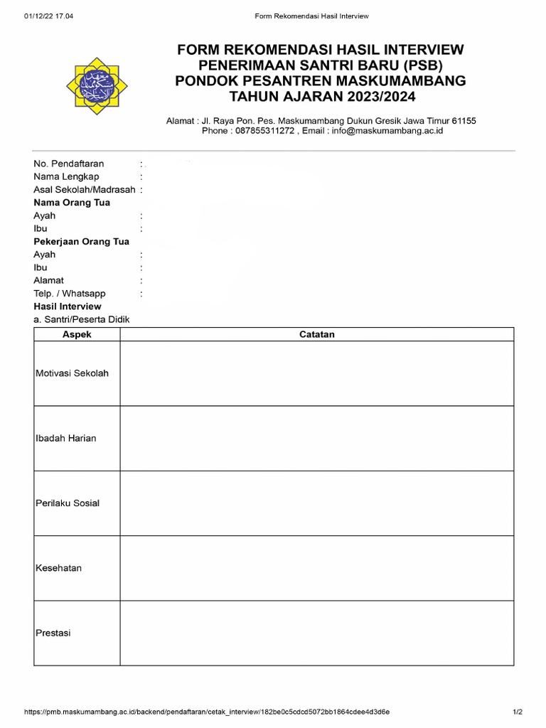 Form Rekomendasi Hasil Interview-1 | PDF