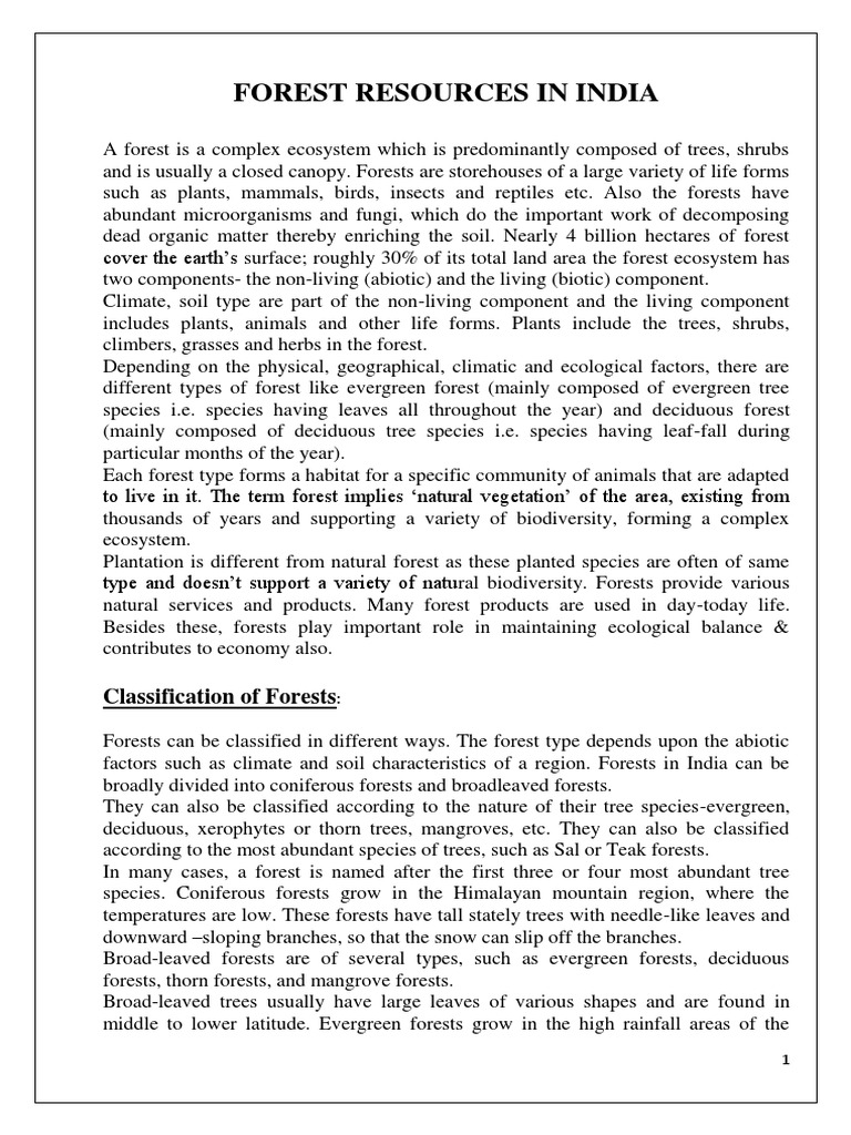Forest Types and Resources in India | PDF | Forests | Trees