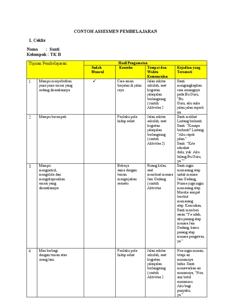 Contoh Assesmen Pembelajaran | PDF