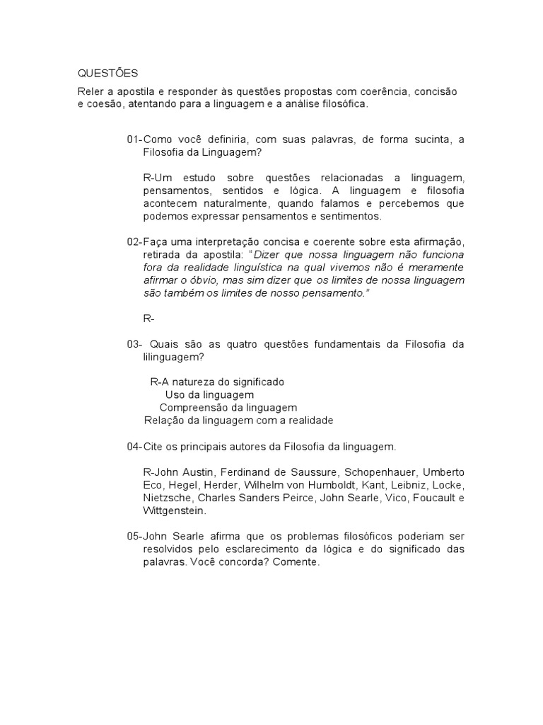 Atividade - Filosofia Da Linguagem | PDF Atividade - Filosofia Da Linguagem | PDF