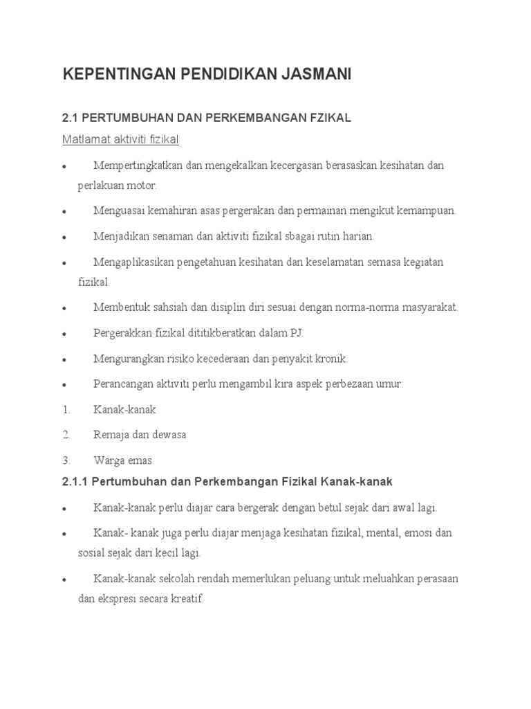 Kepentingan Pendidikan Jasmani | PDF
