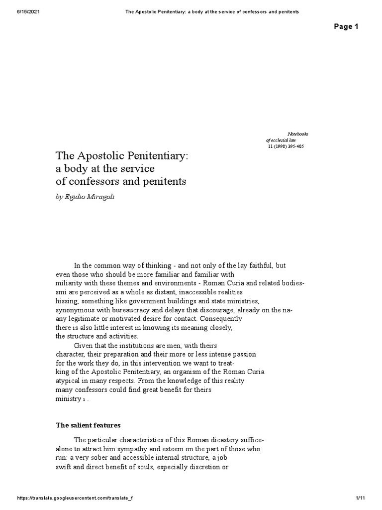 The Apostolic Penitentiary - A Body at The Service of Confessors and ...