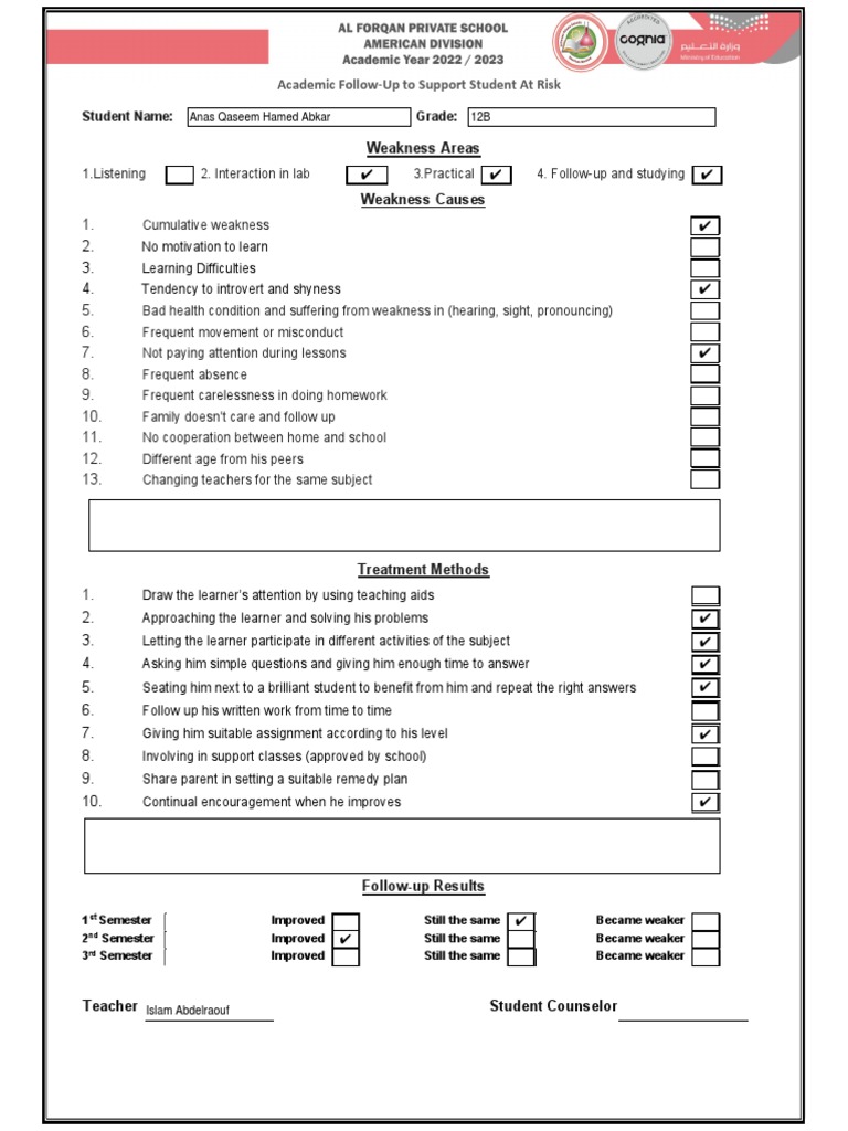 Academic Follow-Up To Support Student at Risk - English | PDF ...