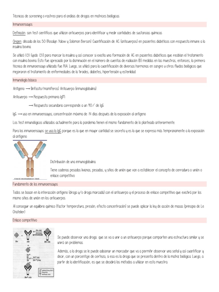 Técnicas inmunológicas para la detección y cuantificación de drogas en muestras biológicas | PDF ...