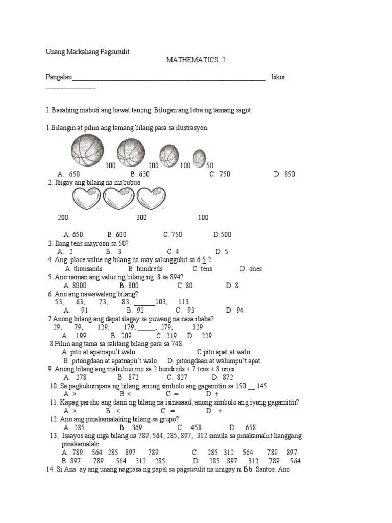 First PERIODICAL TEST IN MATHEMATICS 2 | PDF