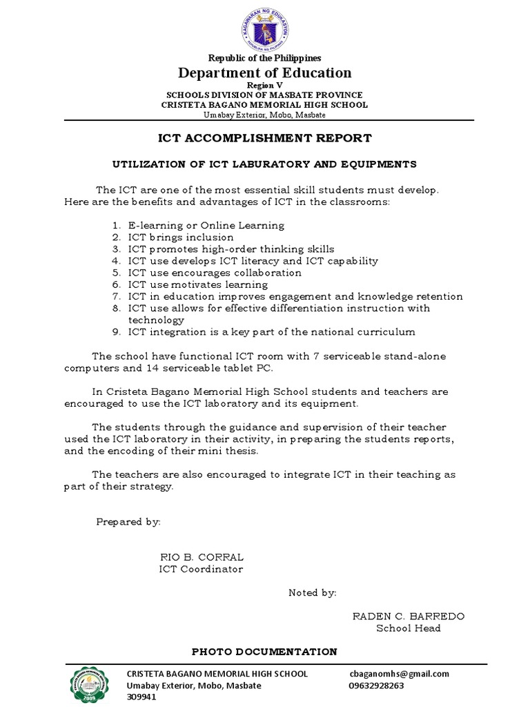 Ict Accomplishment Report | Download Free PDF | Educational Technology ...