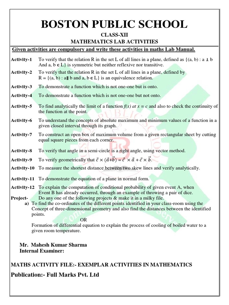 Mathematics Lab Activities | PDF
