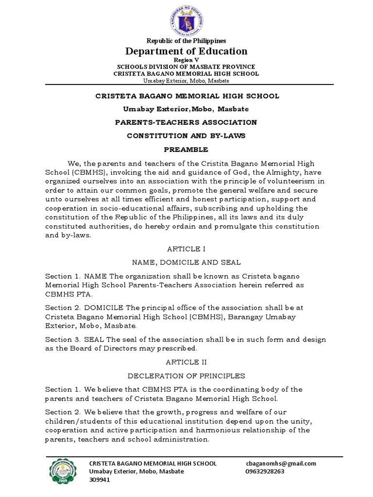 PTA Constitution and By-Laws | PDF | Impeachment | Ratification