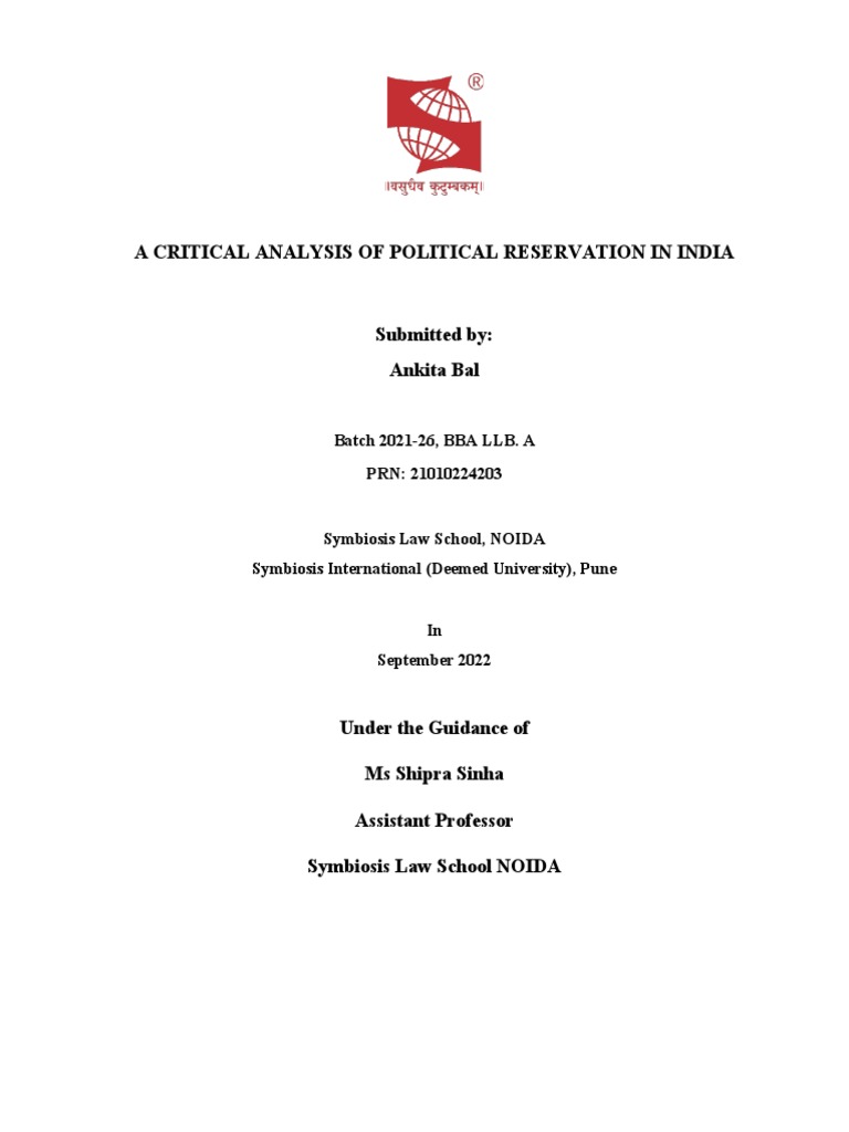 A Critical Analysis of Political Reservation in India | PDF