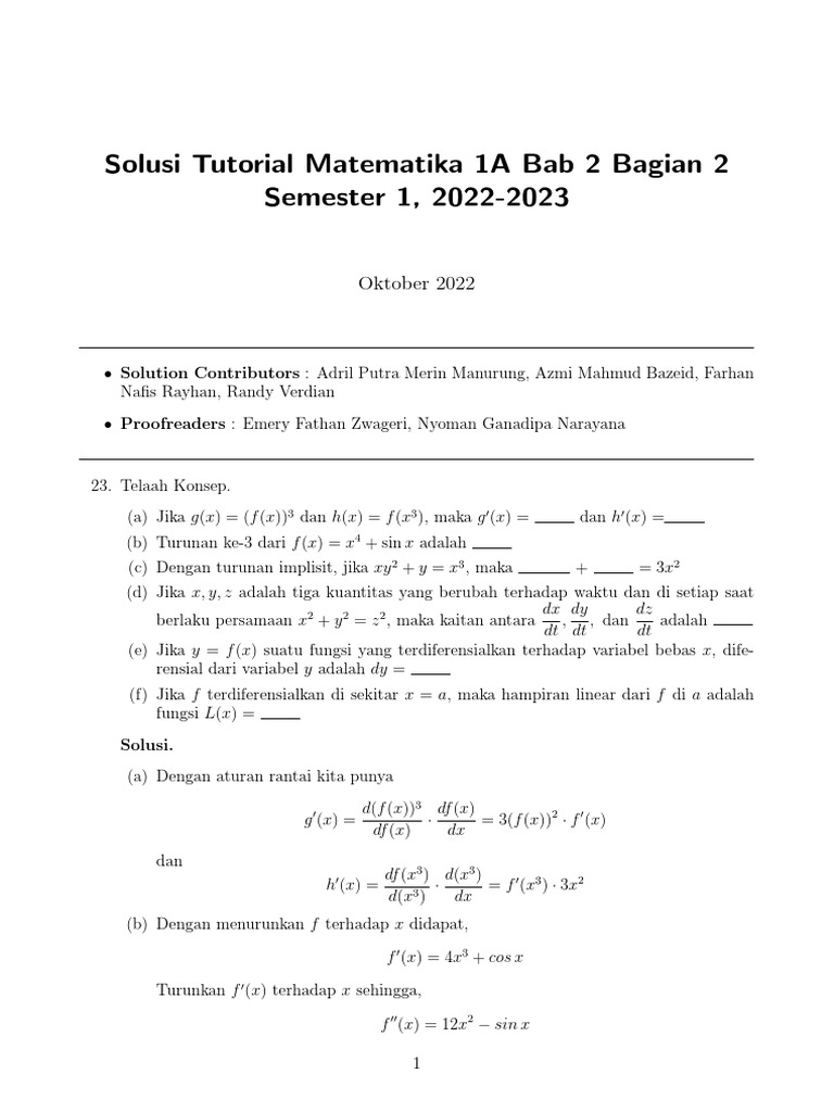 Solusi Tutorial MA1101 Bab 2 Bagian 2 | PDF
