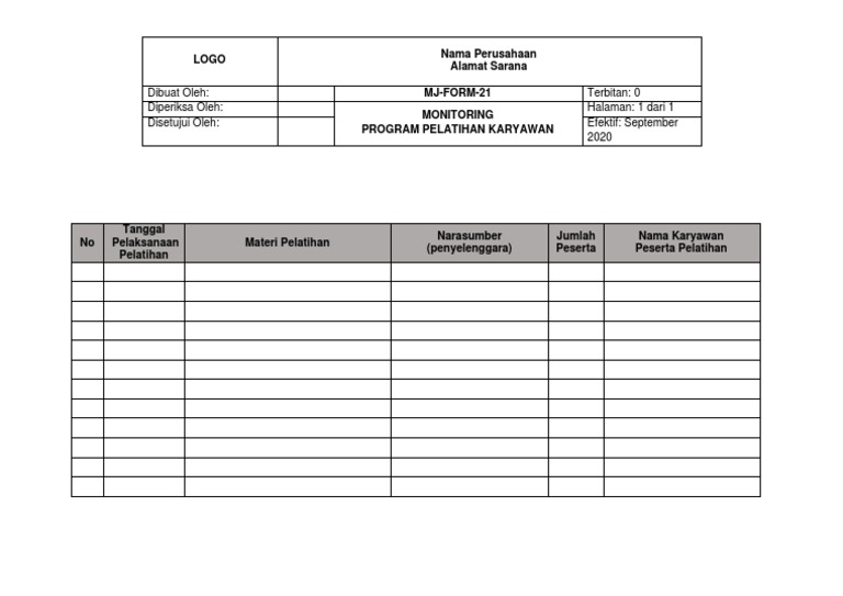 FORM-21-Formulir Monitoring Program Pelatihan Karyawan | PDF FORM-21-Formulir Monitoring Program Pelatihan Karyawan | PDF