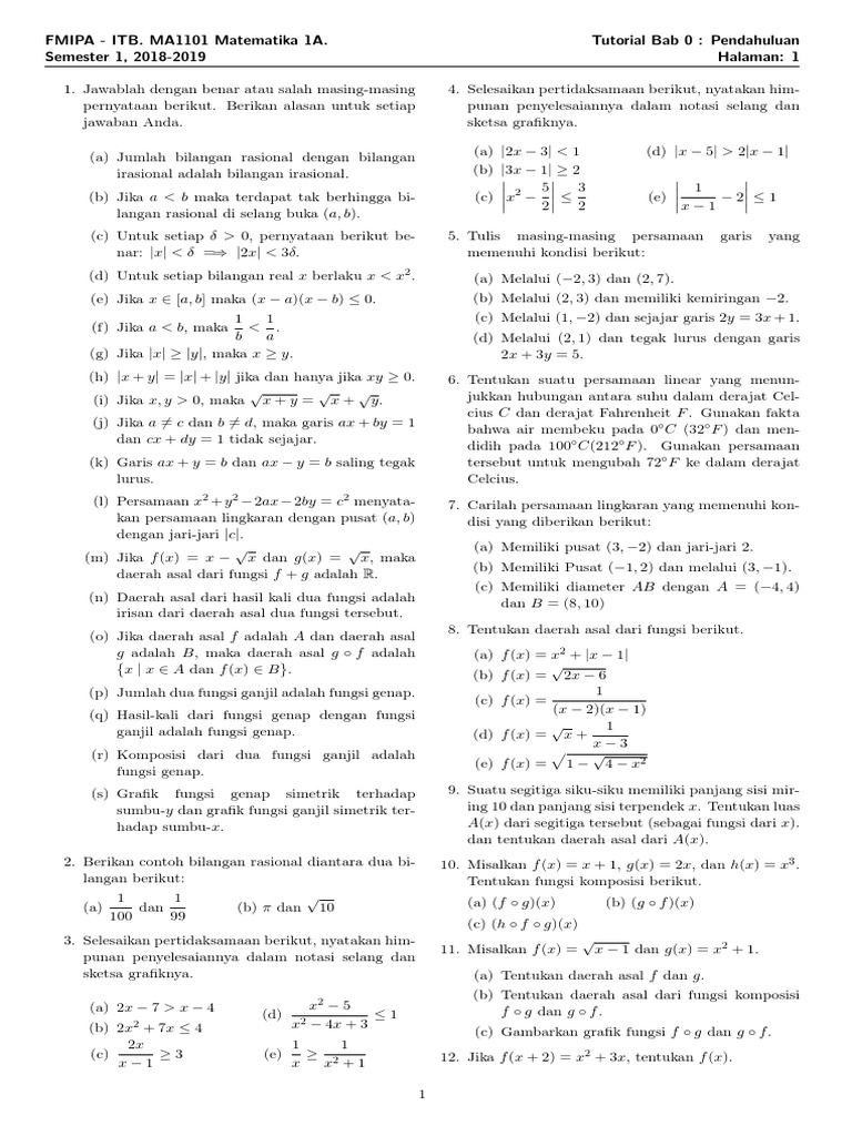 Tutorial-Bab-0 Matematika 1A 2018 | PDF