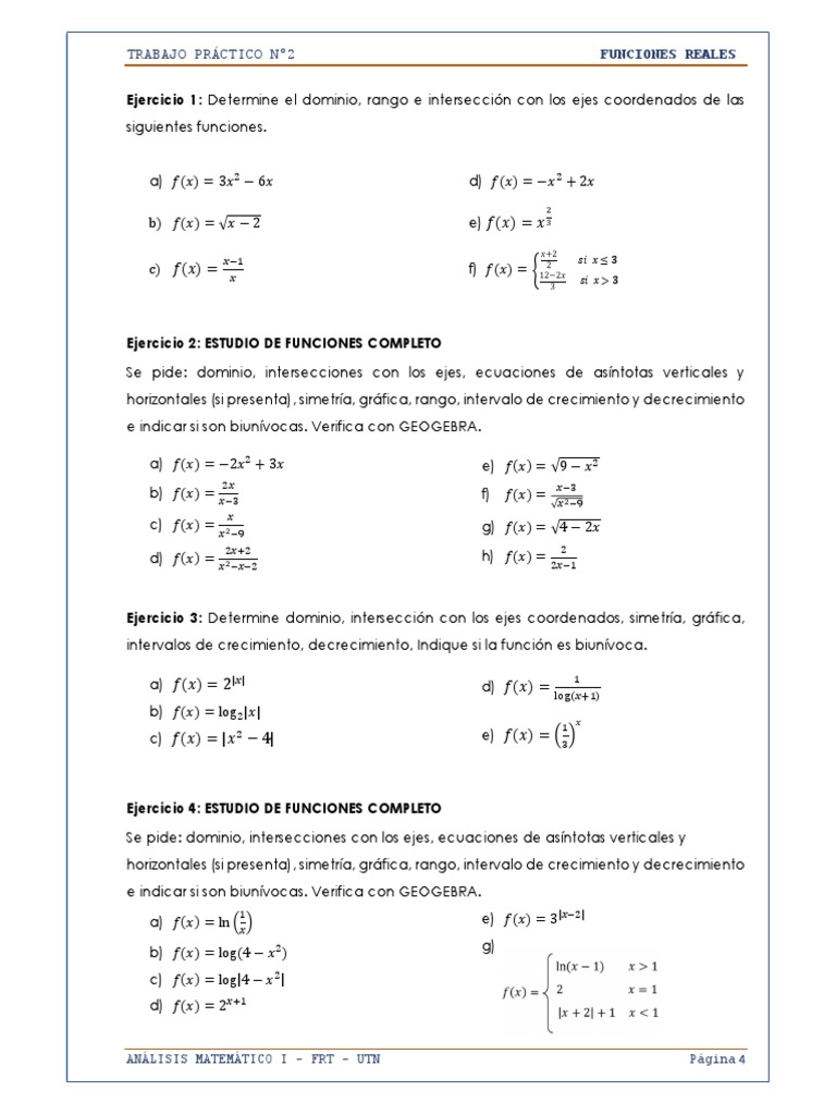 Trabajo Práctico N°2 Funciones Reales: Análisis Matemático I - FRT - Utn Página 4 | PDF ...