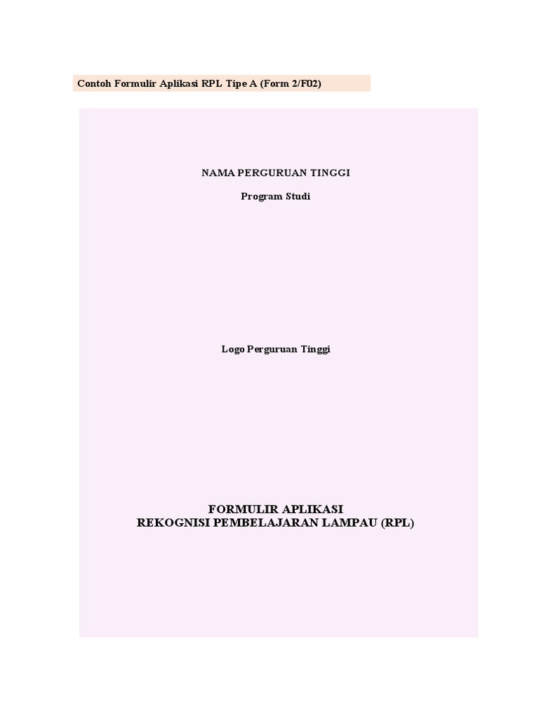 Formulir Aplikasi Rpl Tipe A Pdf