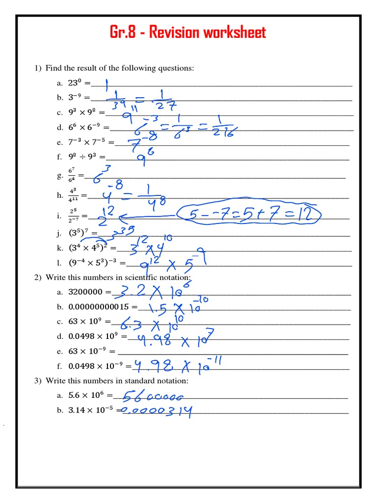 Grade 8 Math Revision Worksheet | PDF
