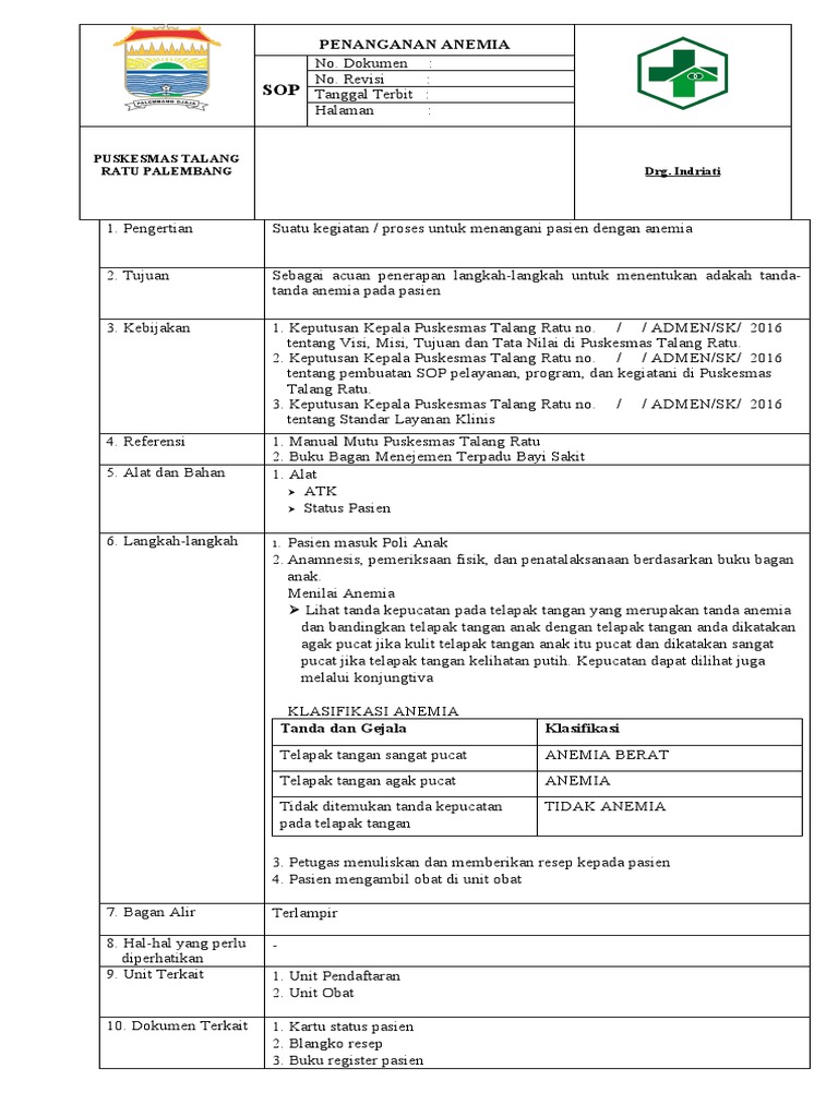 Sop Penanganan Anemia | PDF