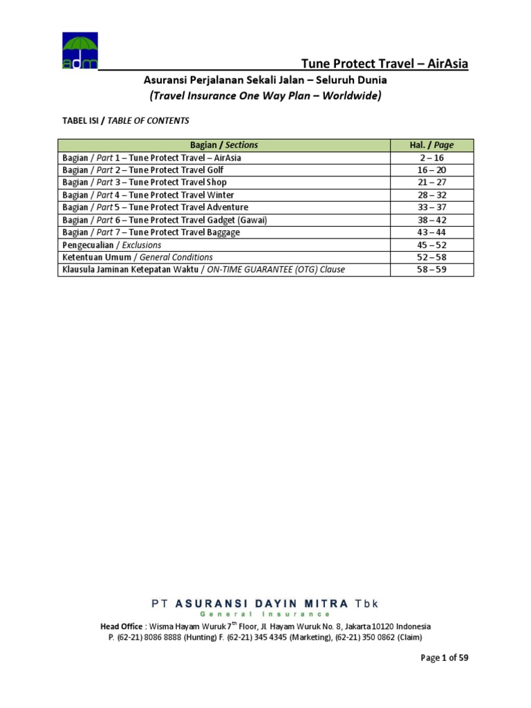 Tune Protect Insurance Wordings Worldwide - Dayin | PDF