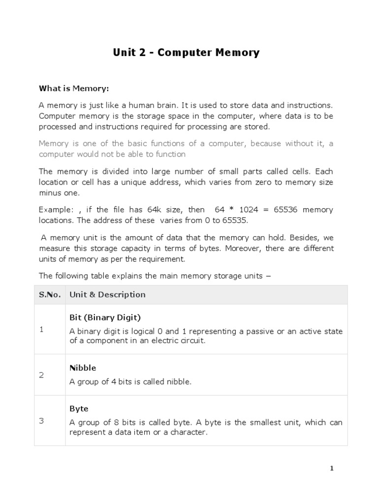 Memory Types and Units Explained | PDF | Random Access Memory ... Memory Types and Units Explained | PDF | Random Access Memory ...